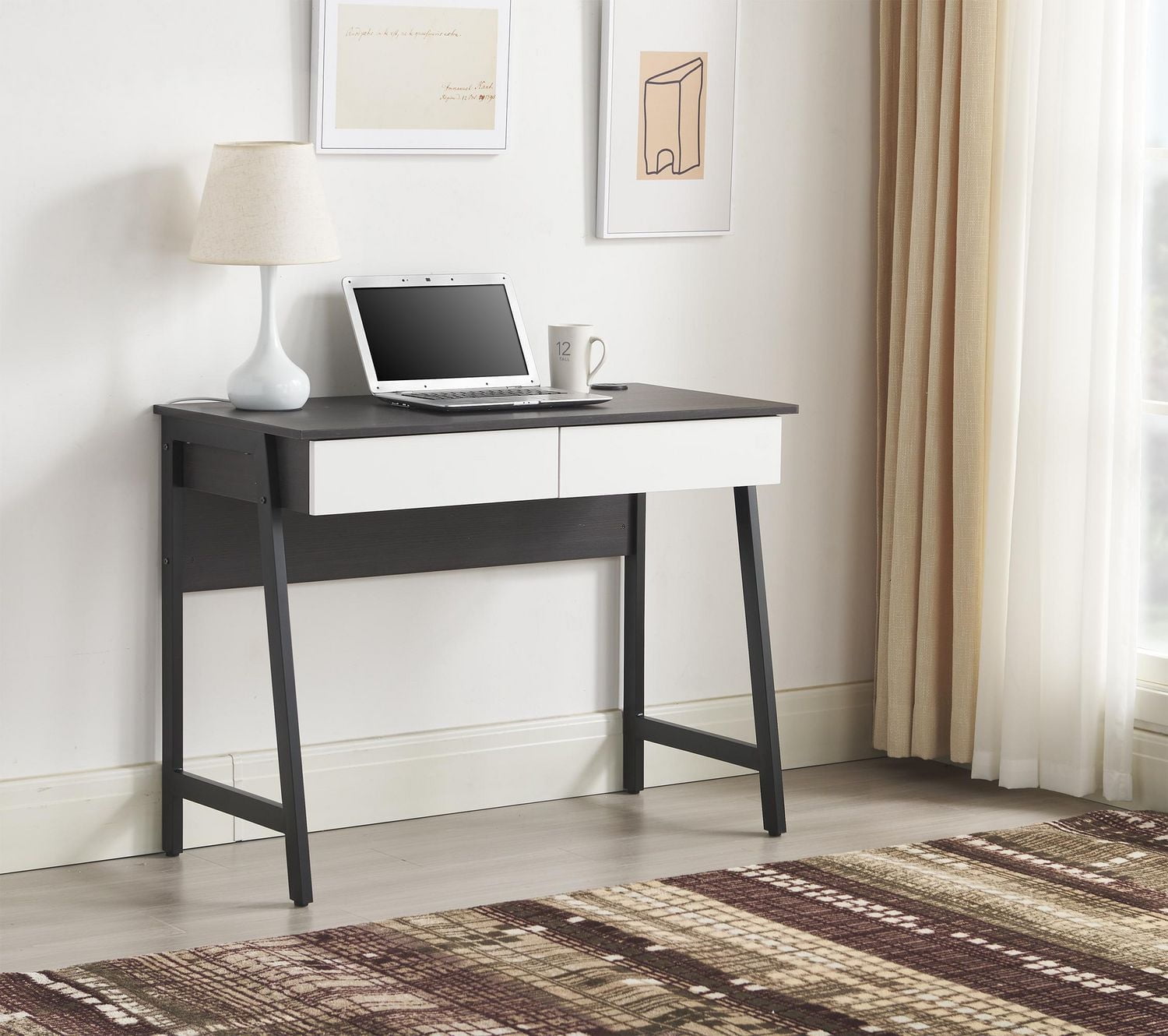 Mainstays 2 Drawers Computer Desk with USB Charger for Teen Adult, 39.4 ...