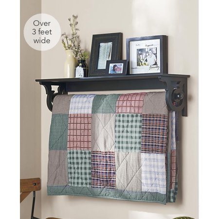 Deluxe Quilt Rack Wall Hanging with Shelf - Black - Walmart.com ...