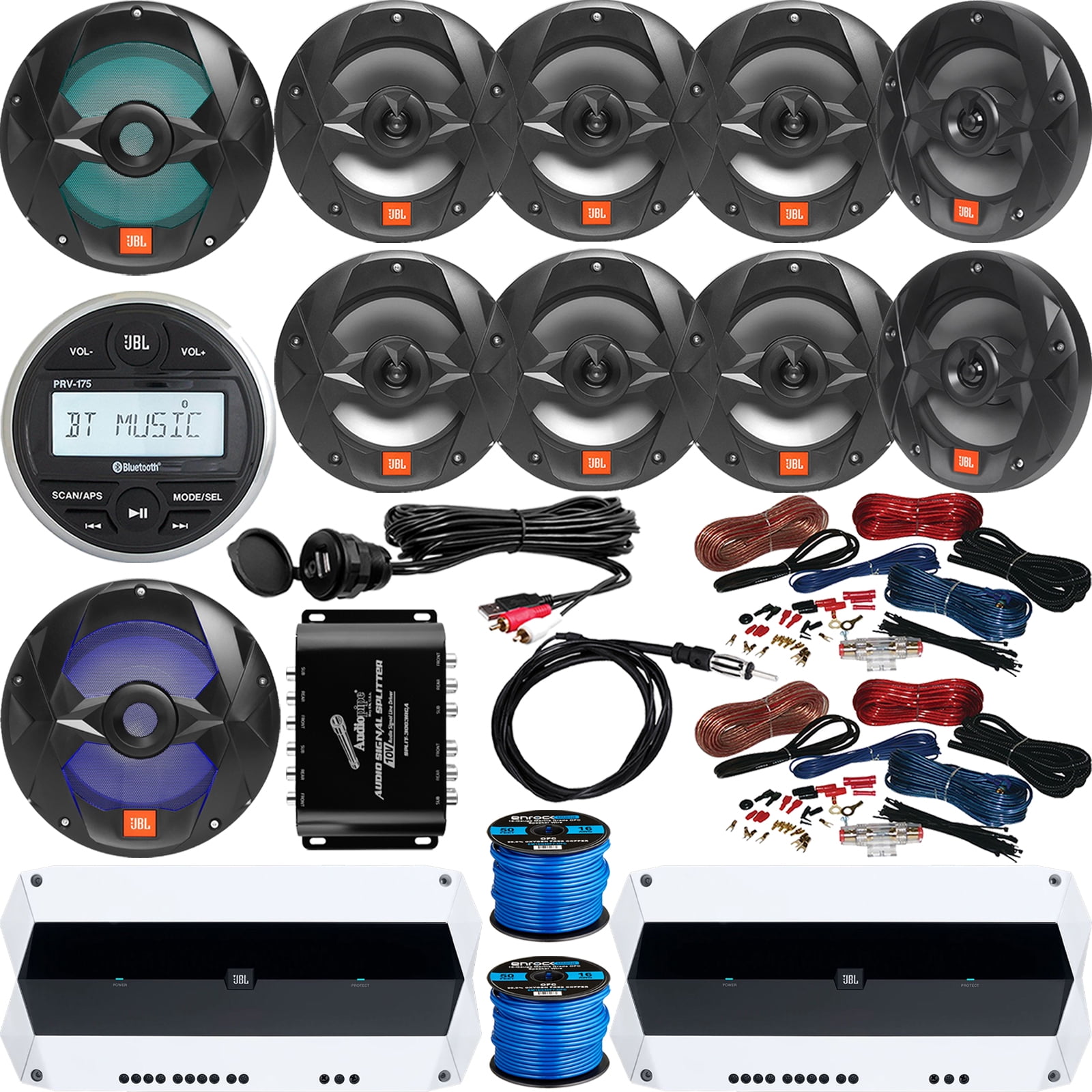 JBL PRV-175 Marine Bluetooth USB AUX Digital Receiver w/ 8x 8" 2-Way ...