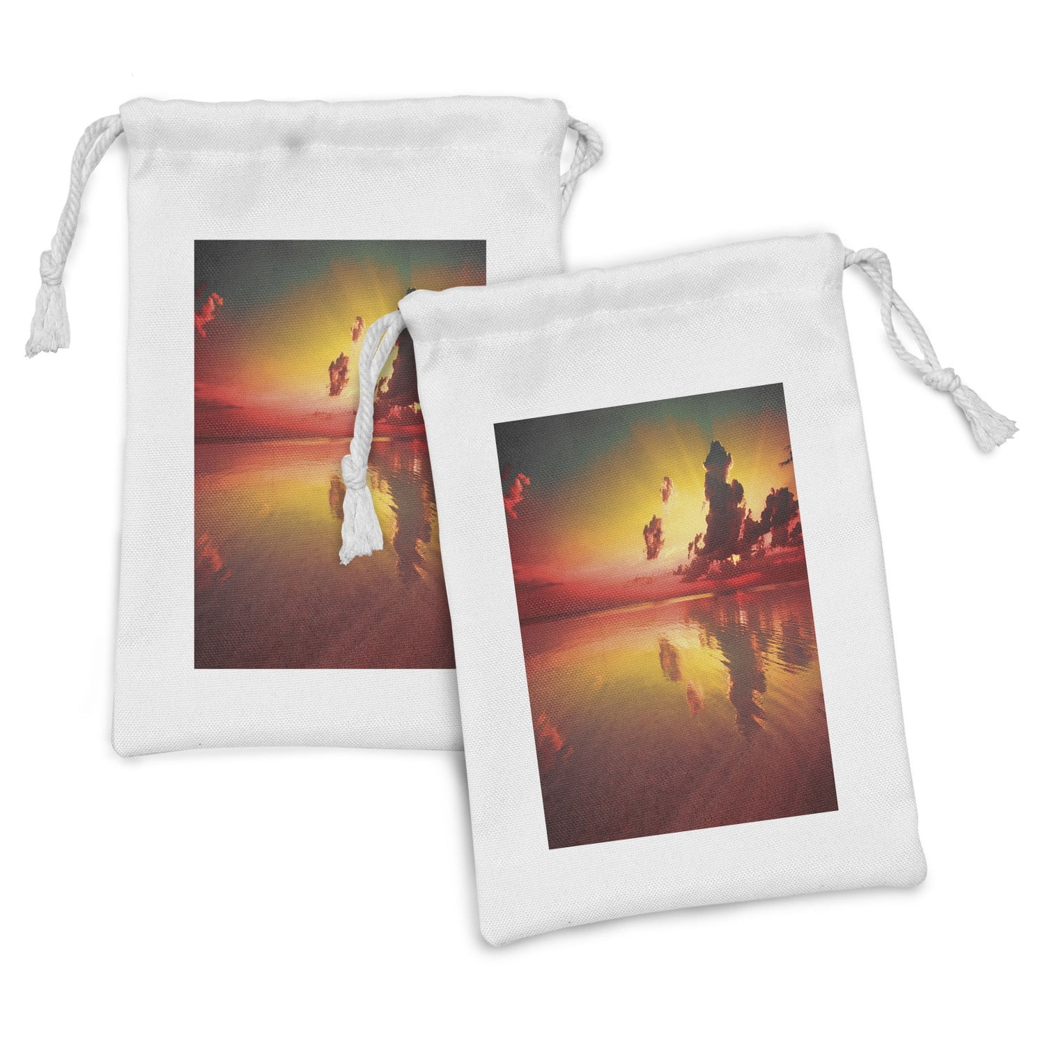 Americana Fabric Pouch Set of 2, Sunrise over Sea Water Reflection ...