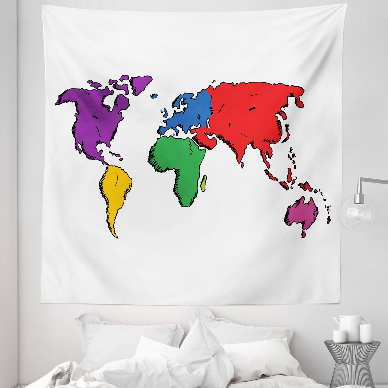 World Map Tapestry, Contemporary Illustration of World Map Image Where ...