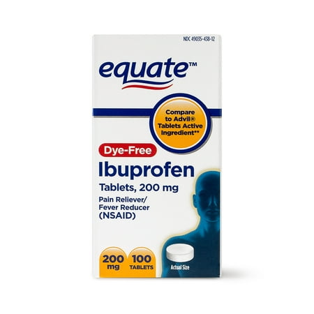 Equate Dye-Free Pain Reliever/Fever Reducer Ibuprofen Tablets, 200 mg ...