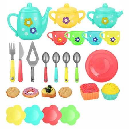 Gift For Kids Tea Set Pot Kitchen Pretend Play Toys Cups Saucers Smooth ...