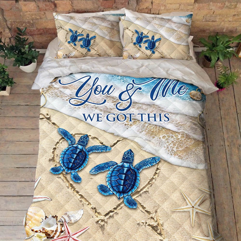 Flagwix 3 Pieces Twin Size Quilt Sets, Sea Turtle Couple On The Beach ...