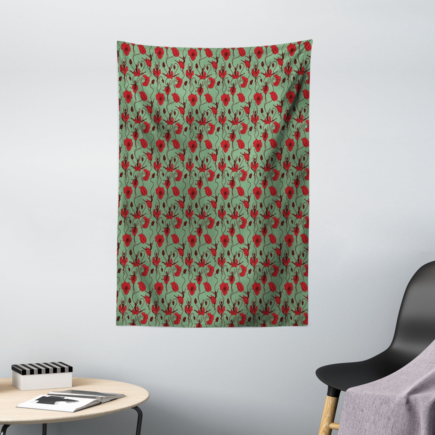 Poppy Tapestry, Floral Arrangement with Abstract Ballerina Dance Themed ...