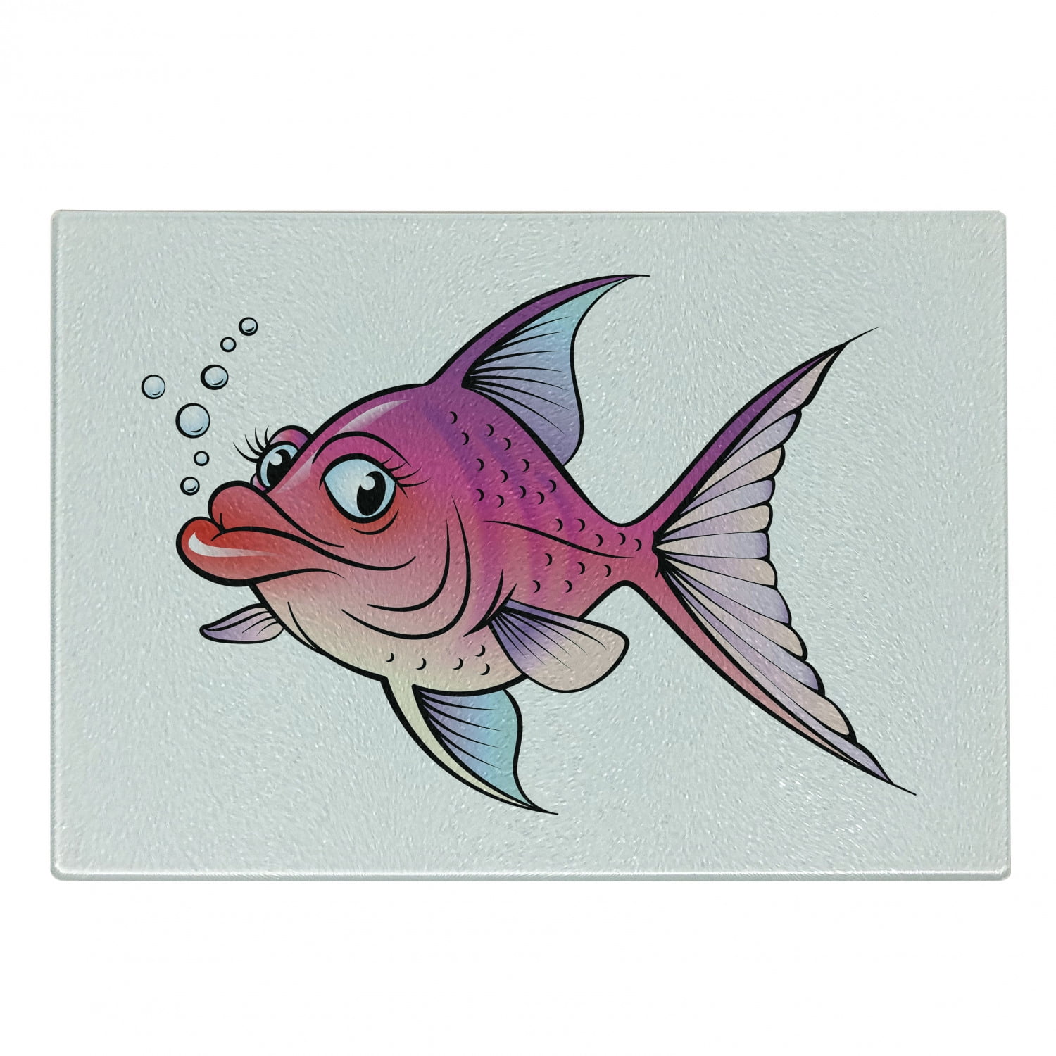 Fish Cutting Board, Cartoon Style Smiling Female Goldfish with Plump ...