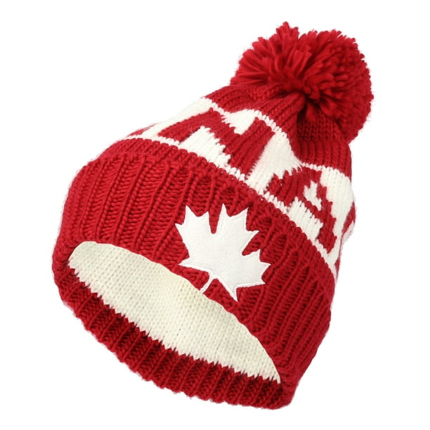 WITHMOONS Knit US Canada Flag Union Jack Pom Beanie Hat JZP0027 (Red ...