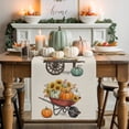 Autumn Harvest Table Runner, Thanksgiving Pumpkins Sunflower Cart Linen ...