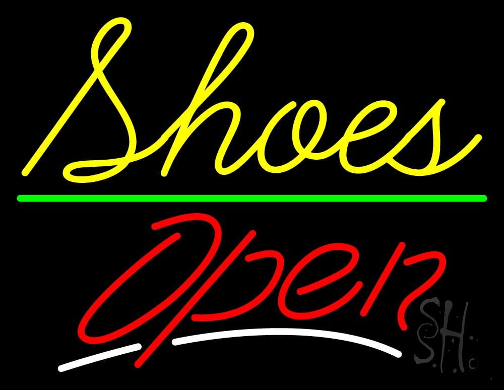 Cursive Shoes Open LED Neon Sign 15 x 19 - inches, Black Square Cut ...
