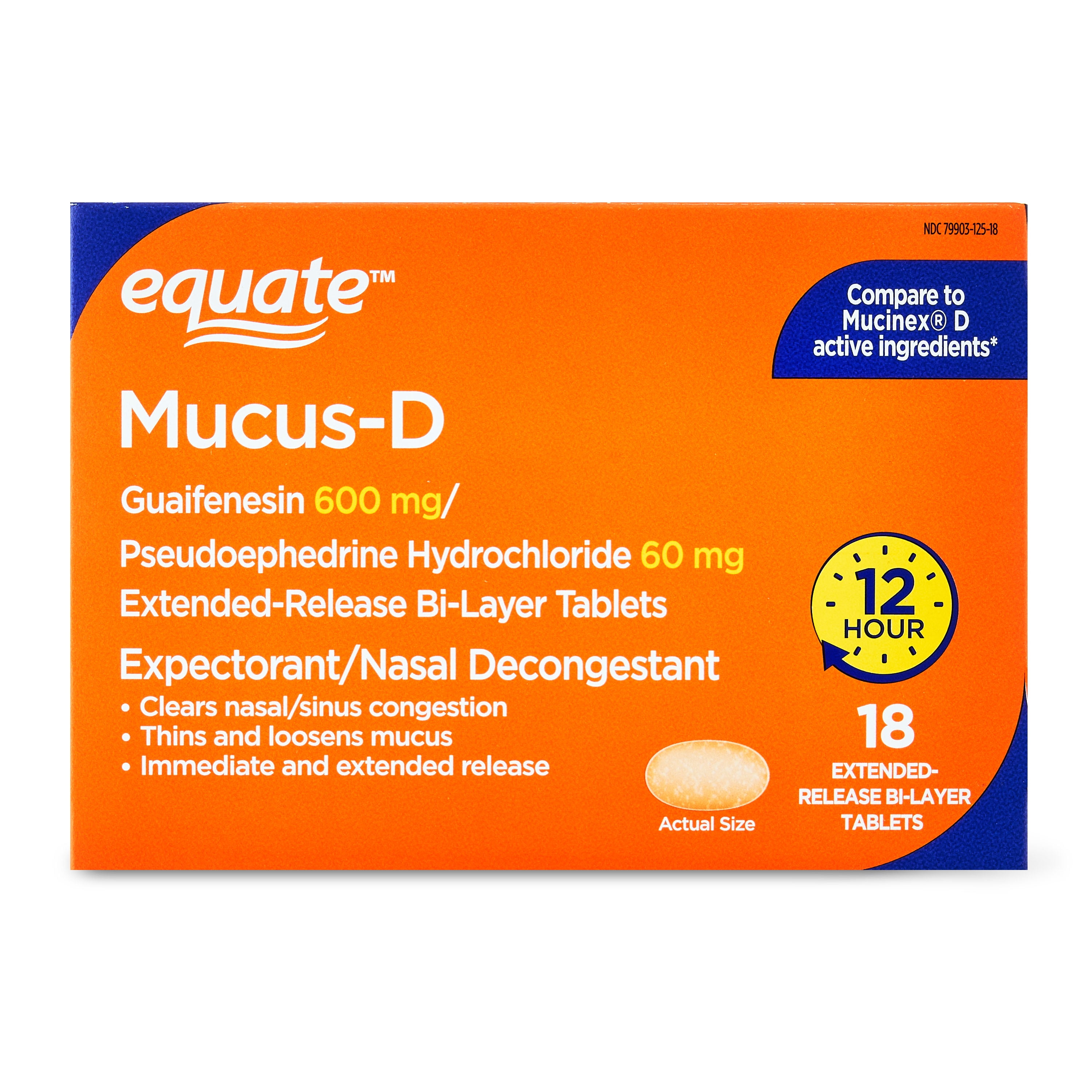 Equate Mucus-D Extended-Release Bi-Layer Tablets, 18 Count - Walmart.com