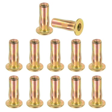 #6-32 Rivet Nuts, 50 Pack Zinc Plated Carbon Steel Knurled Flat Head Threaded Insert Nuts for ...