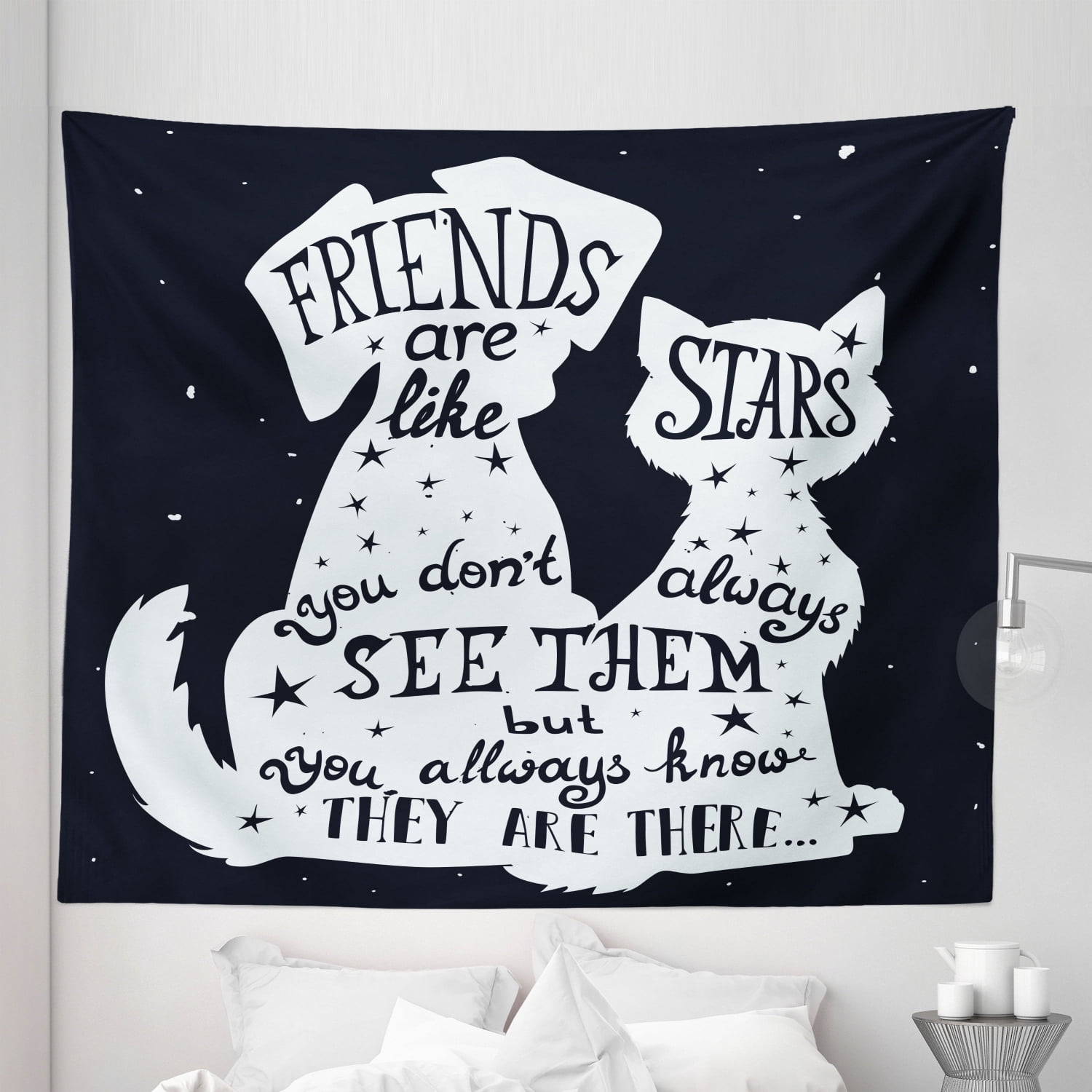 Dog Tapestry, Friends are Like Stars Words with Silhouette of Pets on a ...