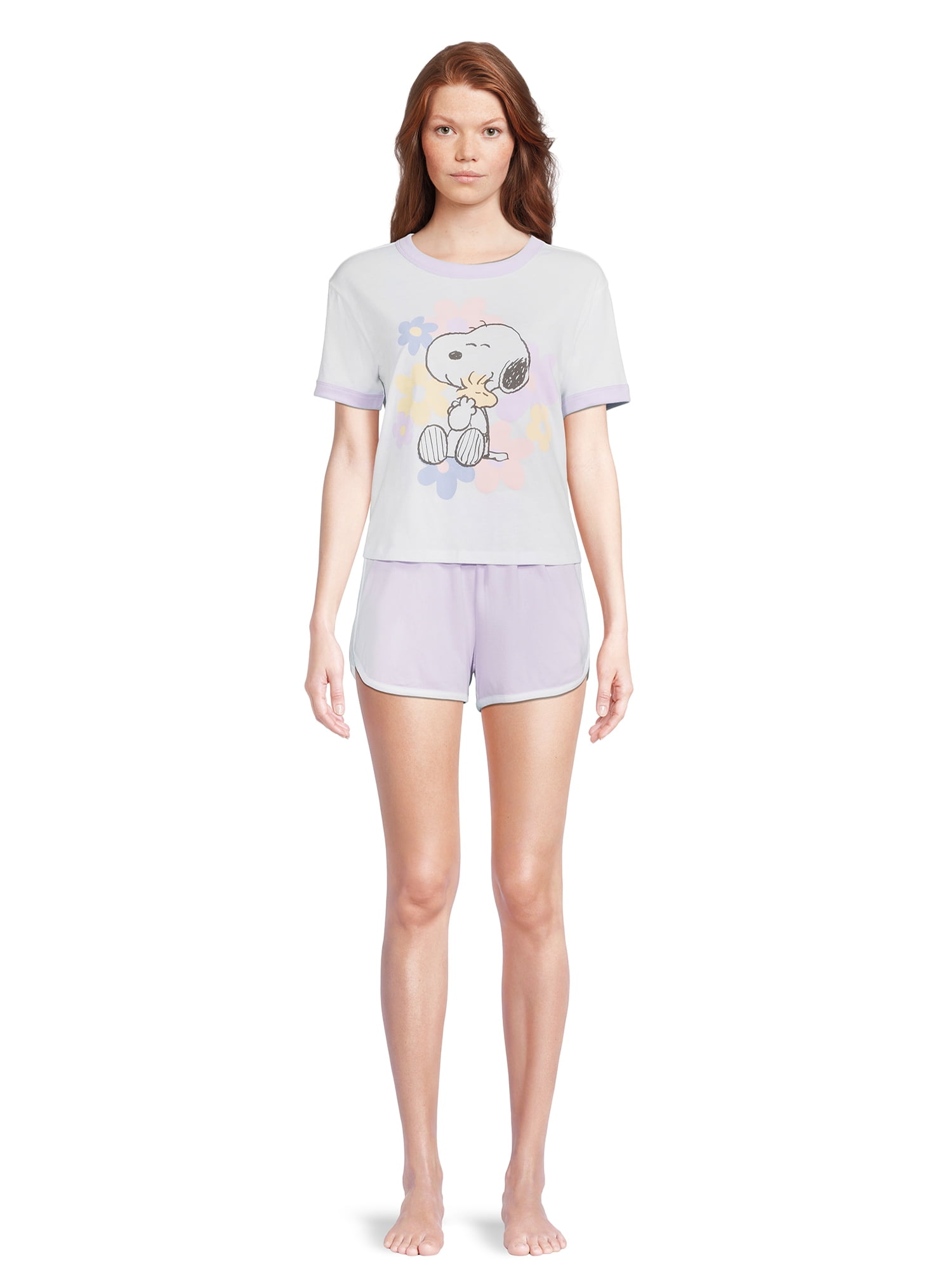 Snoopy Women's Ringer Tee and Lounge Set, 2-Piece - Walmart.com