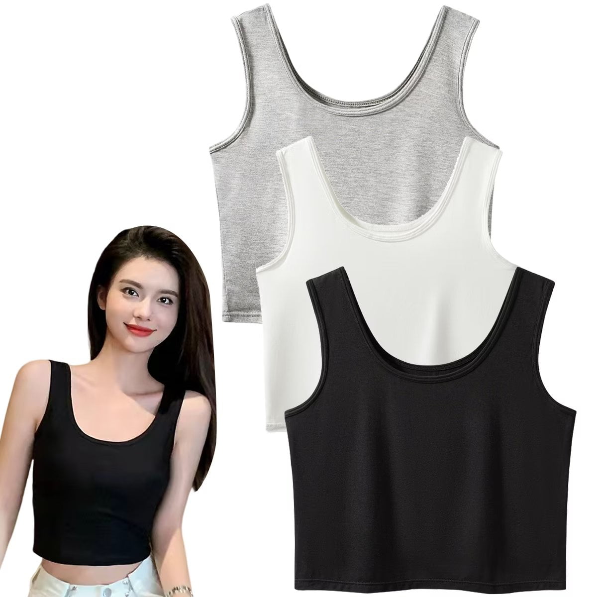 MANJIAMEI Crop Tank Tops for Women 3 Pack Sleeveless Sport Crop Tops ...