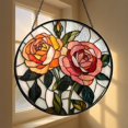 Botanical Rose Stained Glass Suncatcher, Round Window Hanging with ...