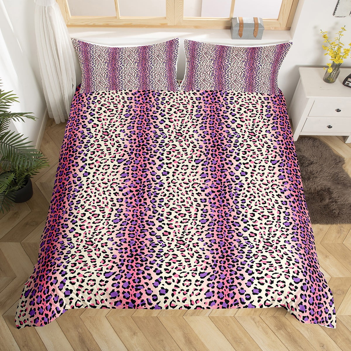 Yst Pink Leopard Comforter Cover Cheetah Print Bed Set Wildlife Duvet
