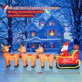 B&D 12 ft Inflatable Christmas Lighted Santa Claus Driving Reindeer ...