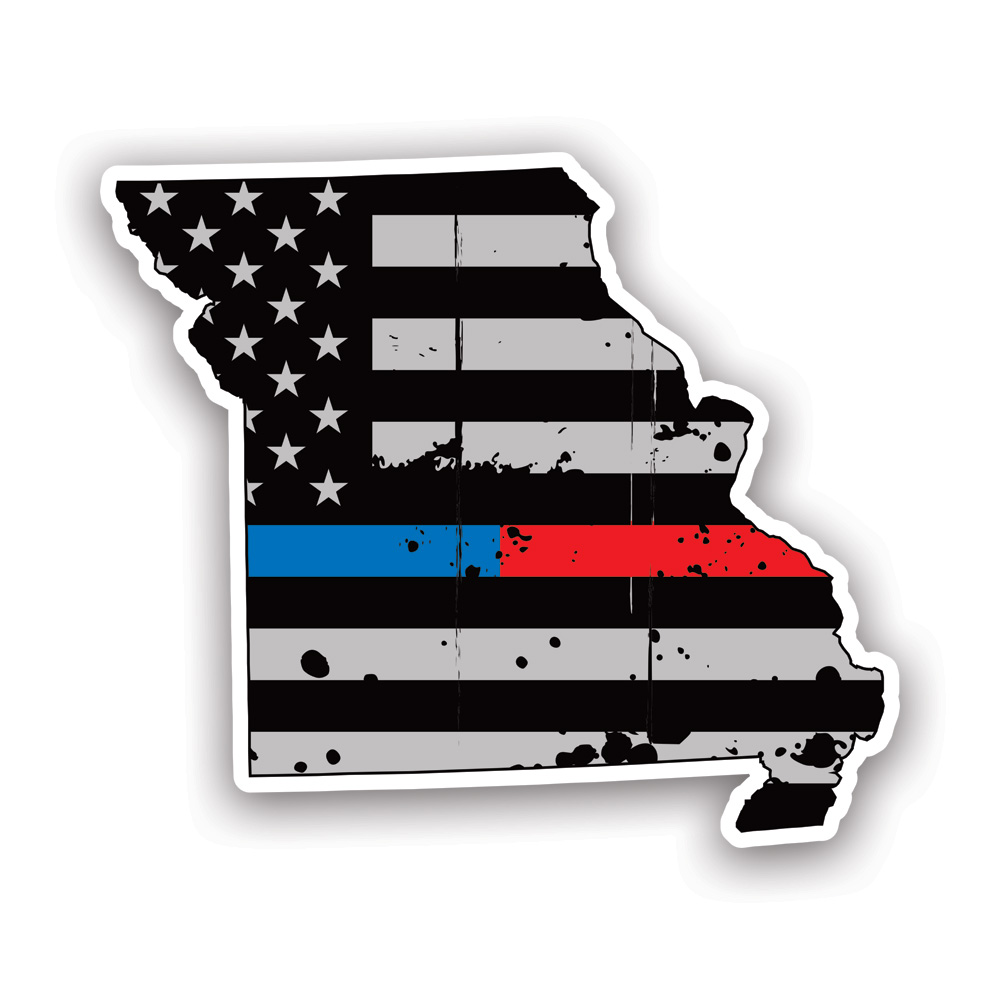Distressed Thin Blue Red Line Missouri State Shaped Subdued US Flag ...