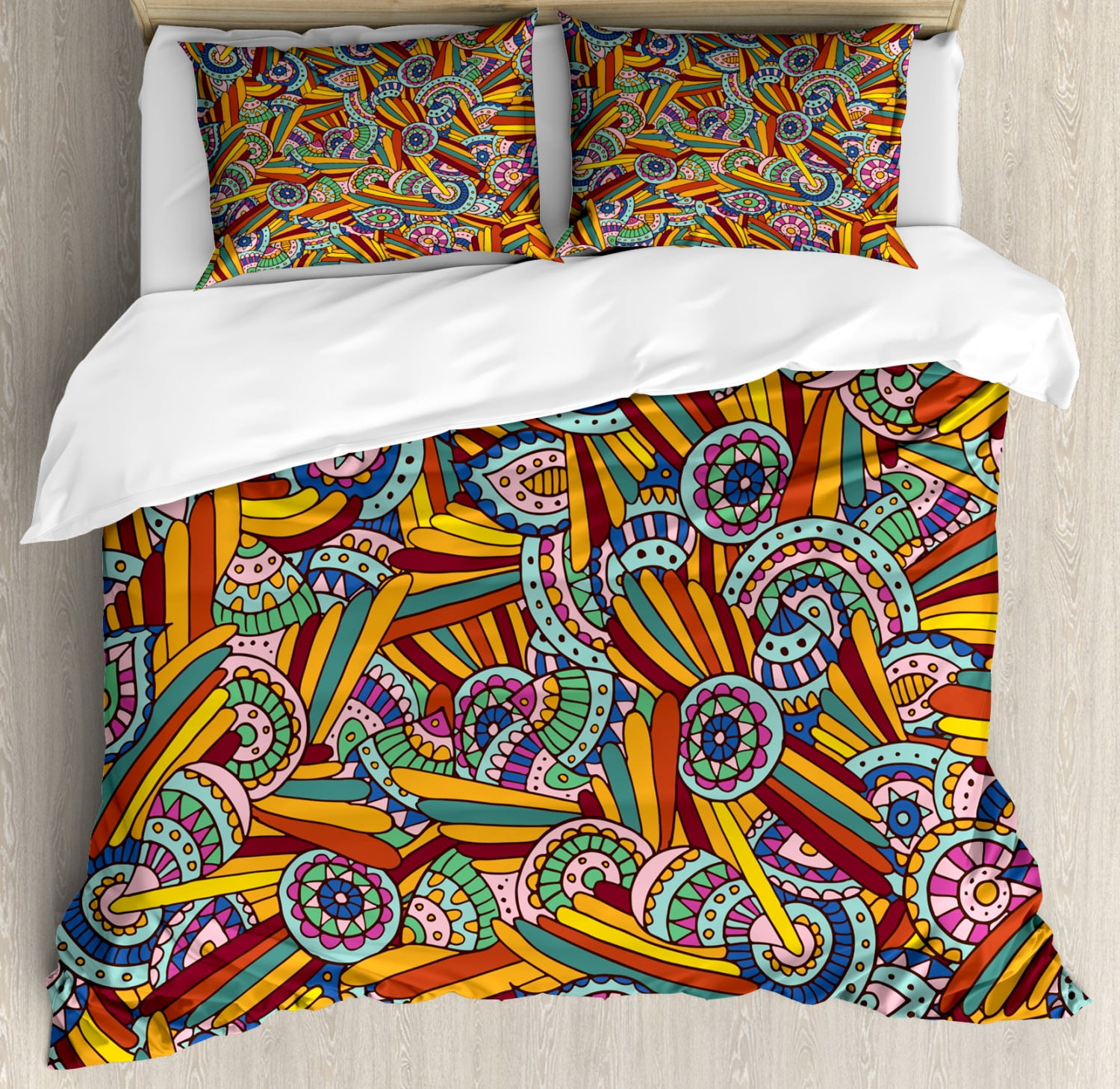 Psychedelic Queen Size Duvet Cover Set, Funky and Hippie Composition ...