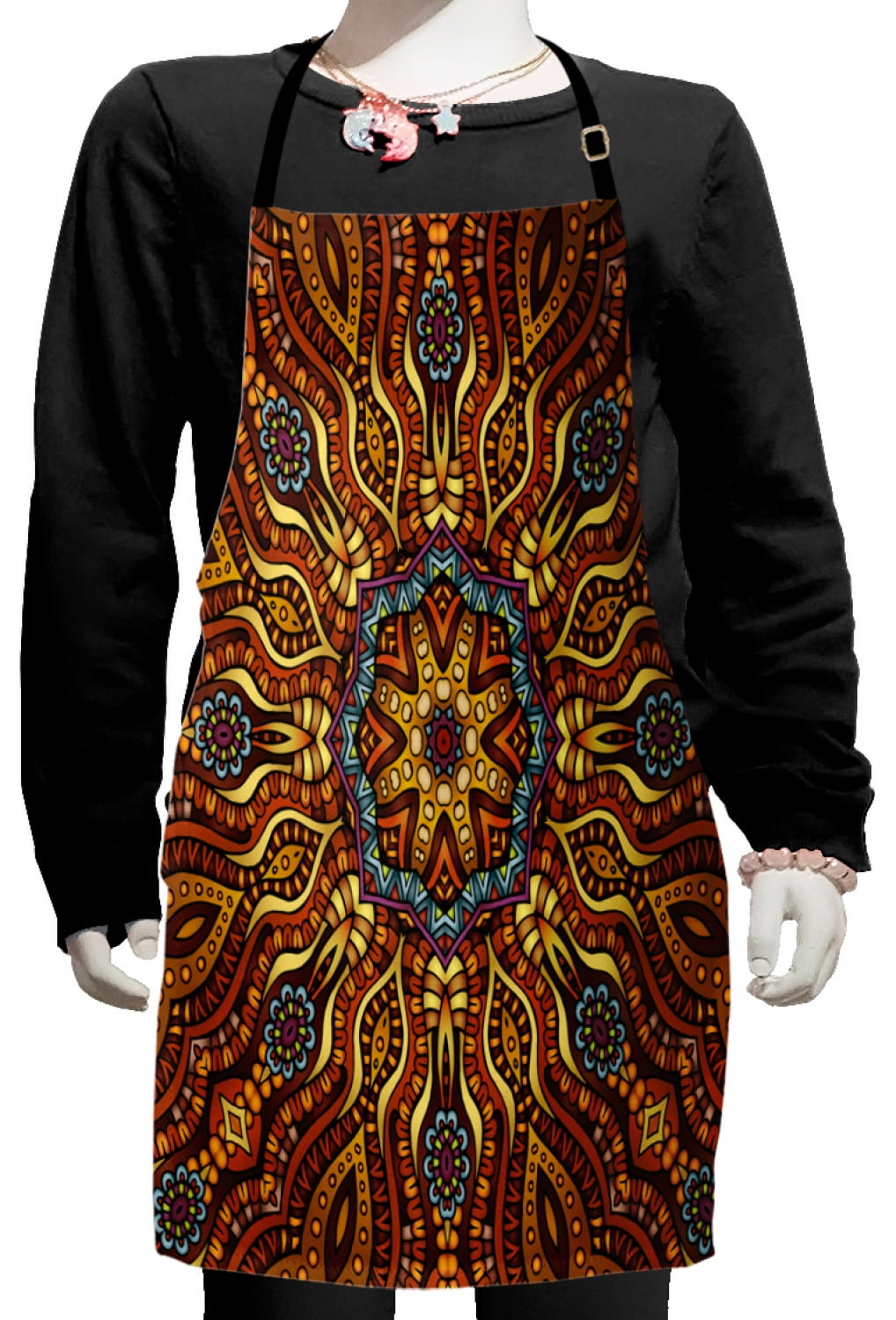 Ethnic Kids Apron, Mosaic Like Warm Colored Design with Floral Swirls ...
