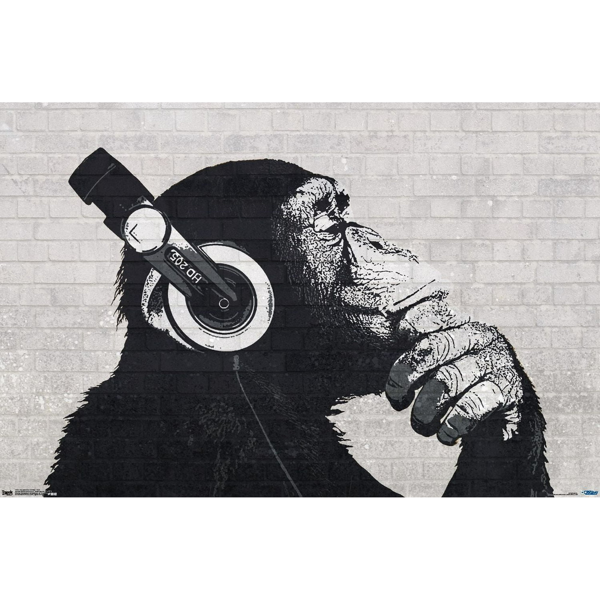 Click here for Trends International Chimp With Headphones On Wall... prices