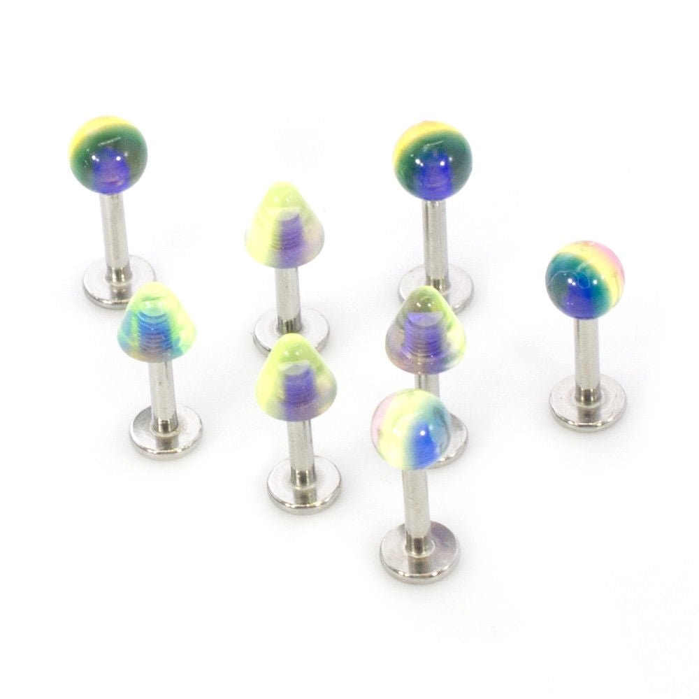Labret Stud 6 Pack Multi-Colored Assortment 14G Tragus Lip Monroe ...
