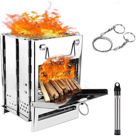 Camping Stove Stainless Steel Charcoal Grill Folding Wood Stove Mini ...
