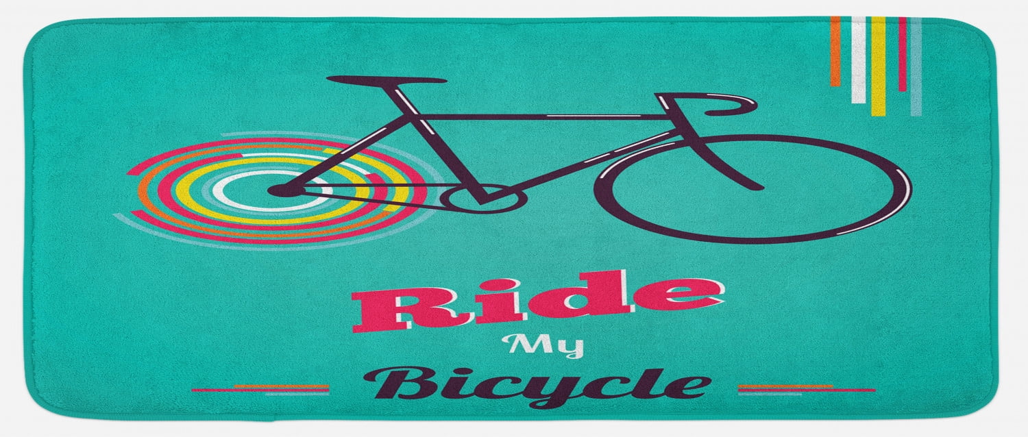 Vintage Kitchen Mat, Ride My Bicycle Theme Poster Style Retro Bike ...