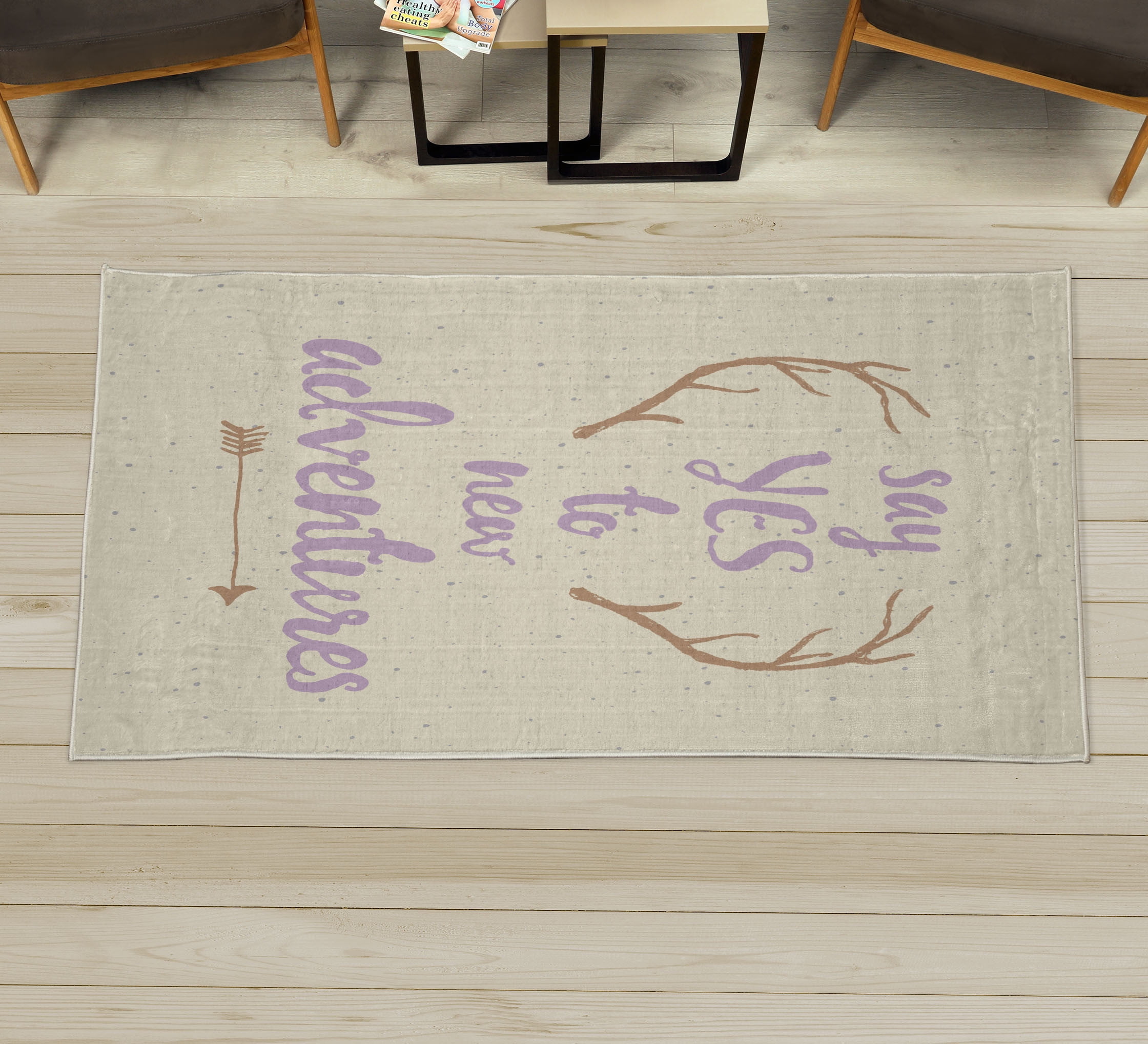 Adventure Decorative Rug, Calligraphic Words Antlers and Arrow on ...
