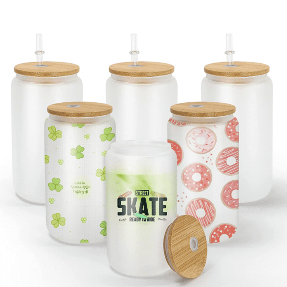 16oz Case 16 Units Sublimation Glass Tumbler Cups Beer Can W Bamboo