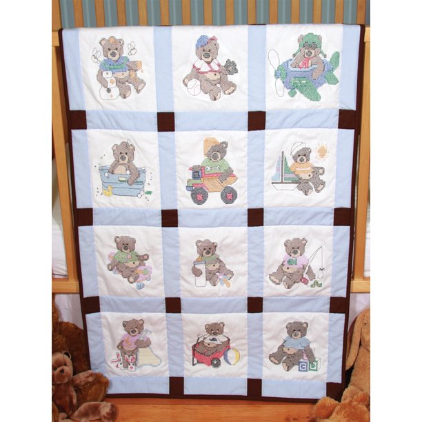 Fairway Needlecraft Boy Bears Stamped Baby Quilt Blocks, 9" x 9 ...