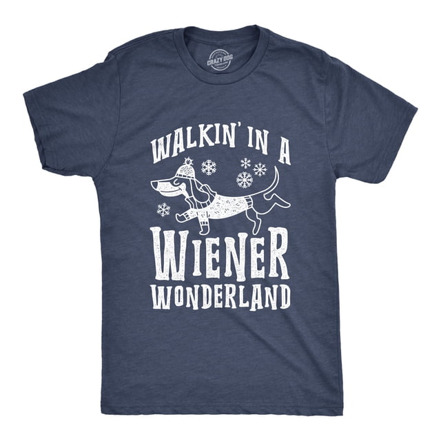 Mens Walkin In A Wiener Wonderland T Shirt Funny Christmas Song Dog Tee ...
