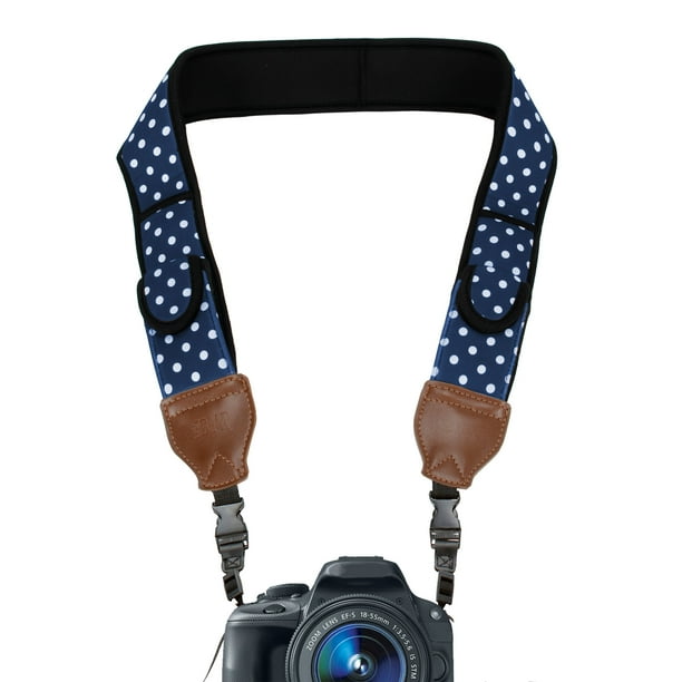 TrueSHOT Camera Strap with Blue Polka Dot Neoprene Design and Accessory ...