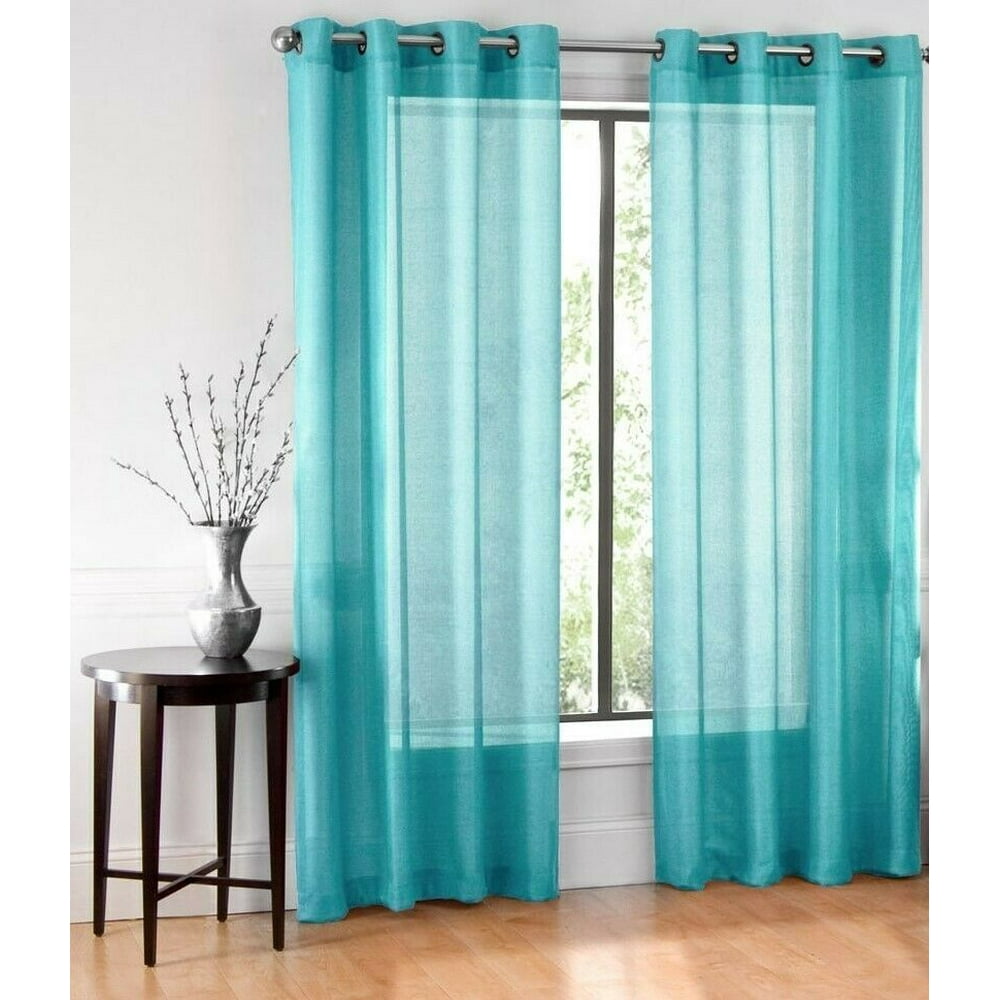 AQUA 1 Panel Ruby Solid Color Voile Sheer Window Curtain 8 Silver ...