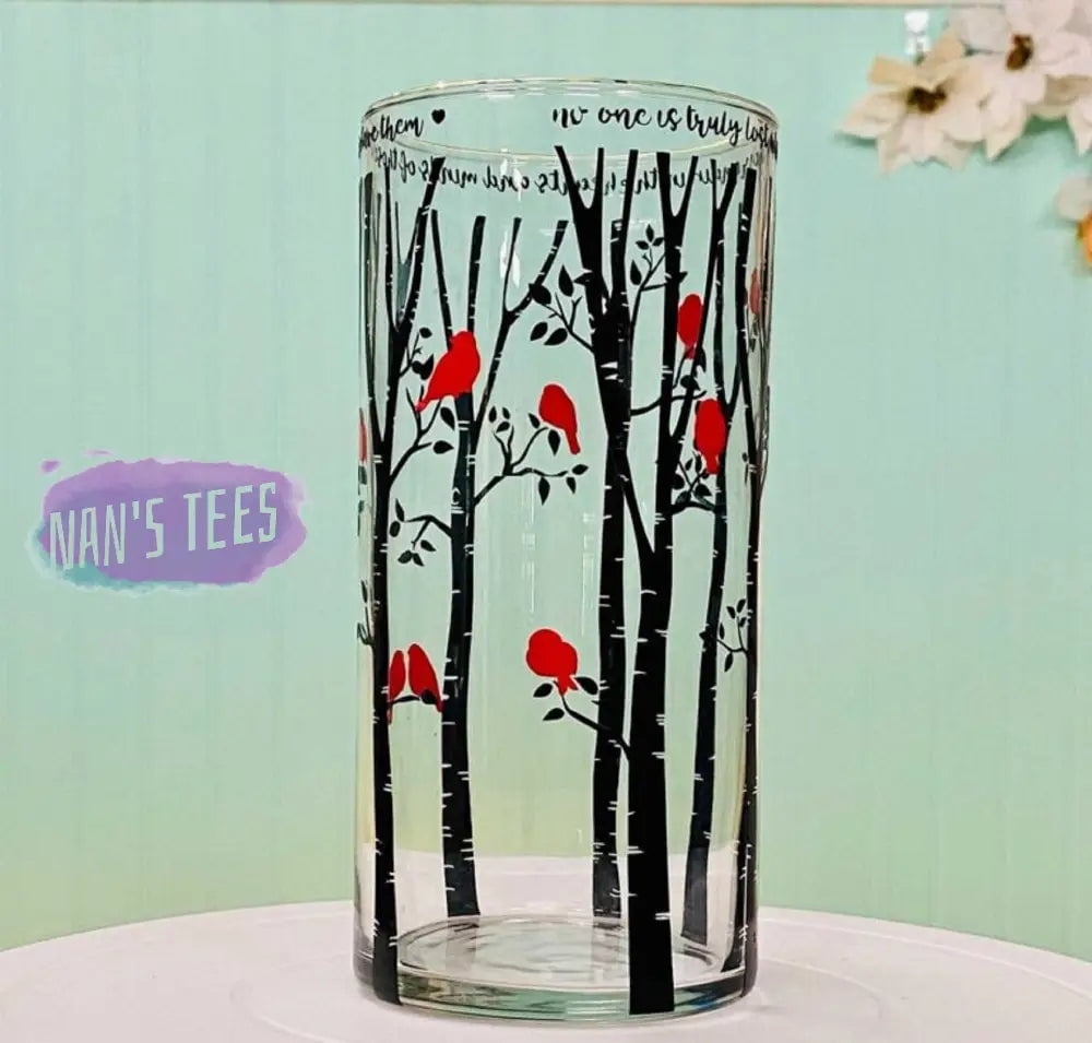 Birch Tree with Cardinals Cylinder Vase | Remembrance Gift | Glass ...