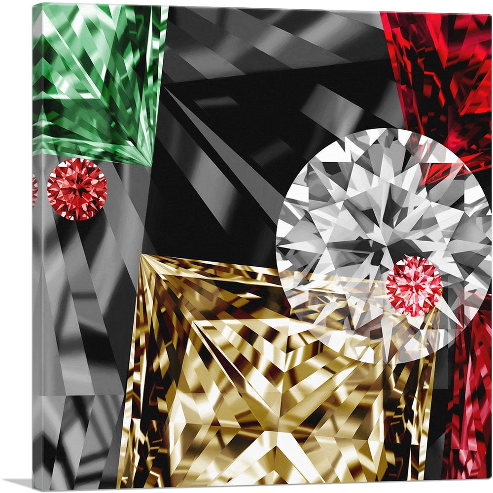 ARTCANVAS Black Yellow White Red Princess Cut Diamond Jewel Canvas Art ...