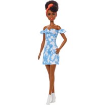 Barbie Fashionistas Doll #177 with Black Hair in Floral Dress & Strappy ...