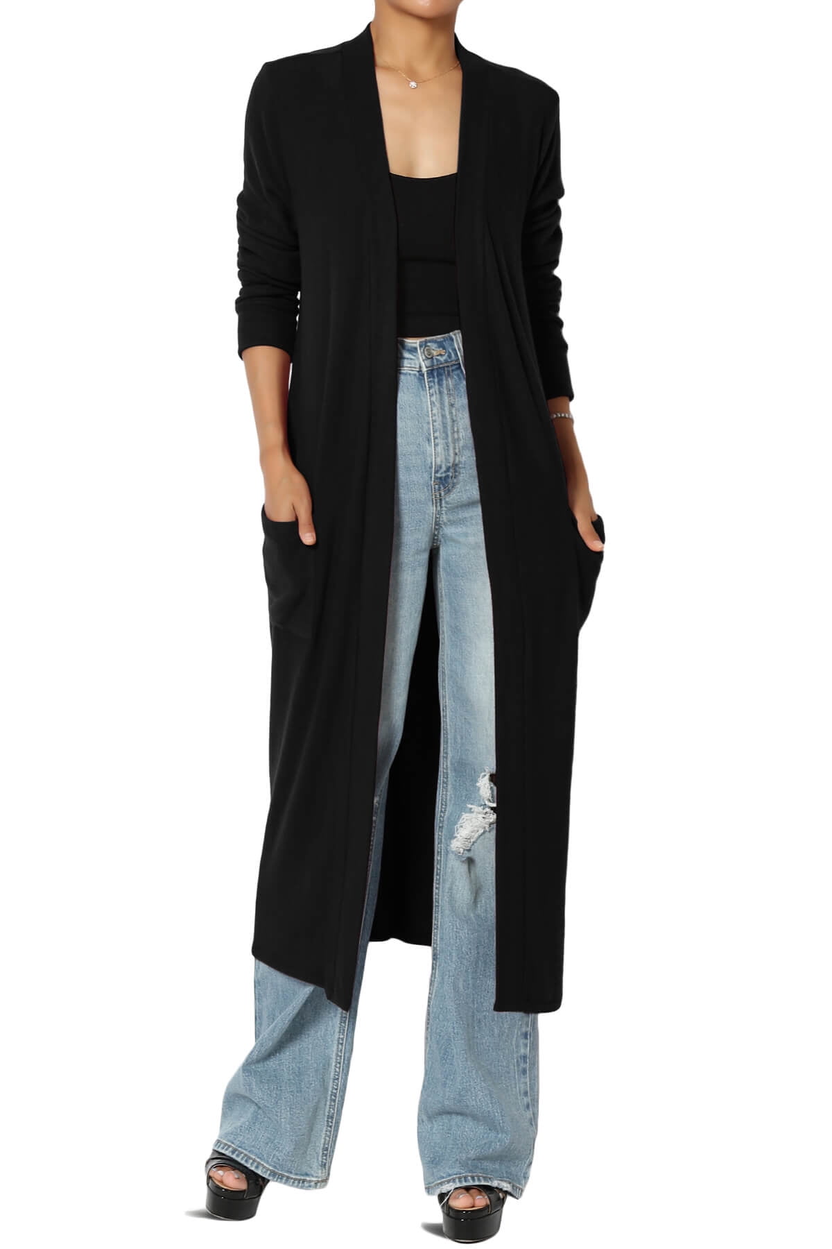 TheMogan Women's PLUS Long Open Front Drape Soft Knit Duster Long ...