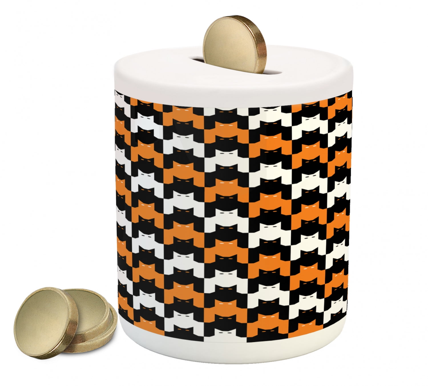 Halloween Piggy Bank, Digital Style Catstooth Pattern Pixel Spooky ...
