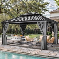 Dextrus 12'x20' Double Roof Hardtop Gazebo with Nettings & Curtains ...