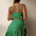 3 Piece Tie Front Crop Top Bathing Suit with Ruffle Cover Up Skirt ...