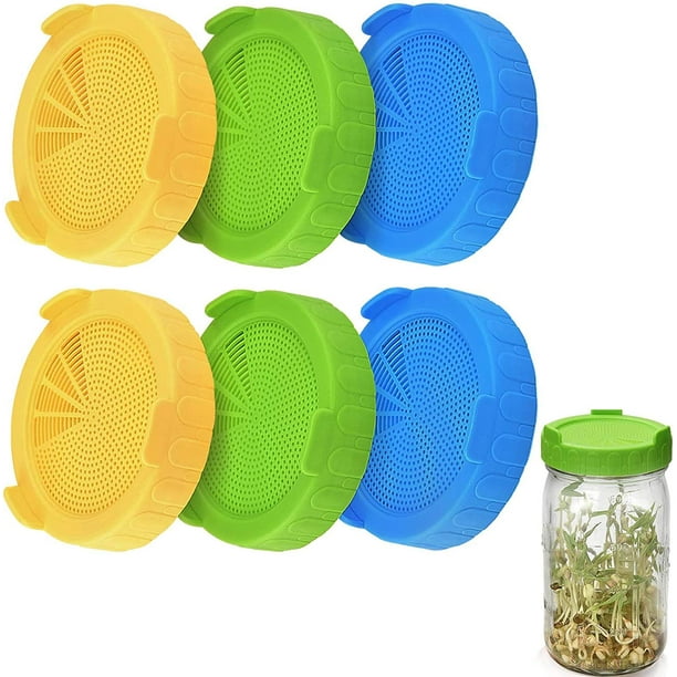 Plastic Sprouting Lids, 6Pcs Wide Mouth Mason Jars Filter Sprouting Jar ...