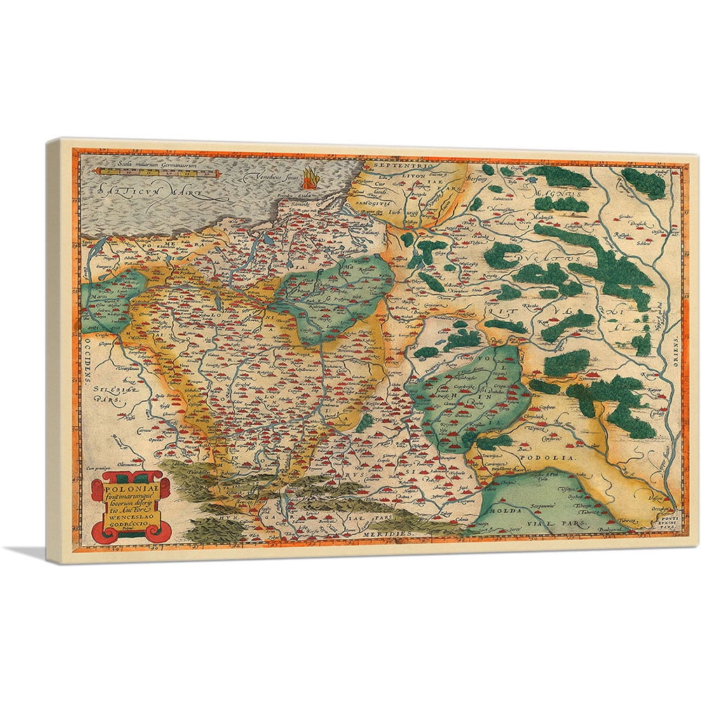 ARTCANVAS Map of Poland 1592 Canvas Art Print by Abraham Ortelius ...