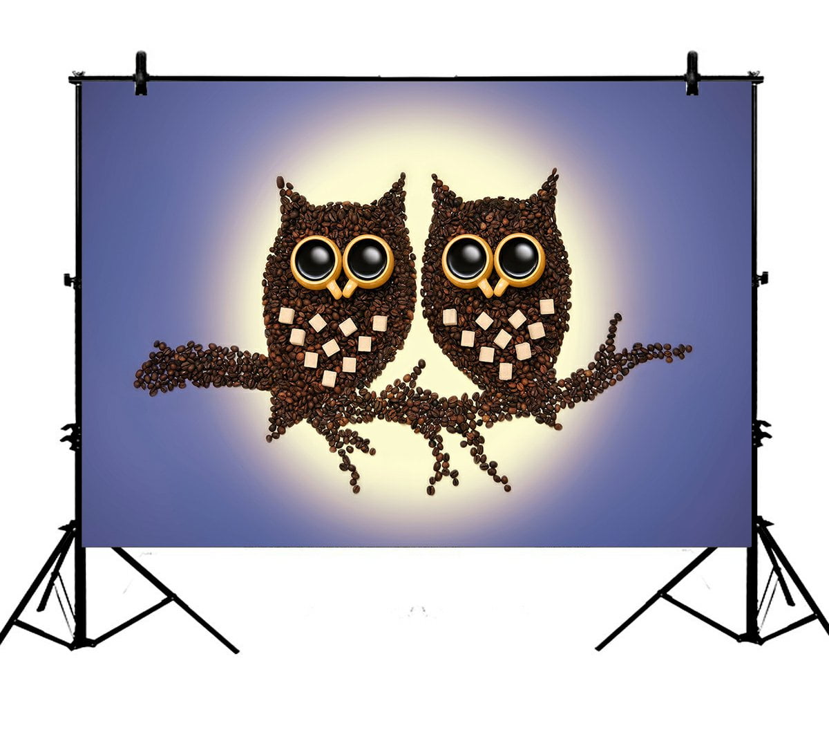 PHFZK 7x5ft Animal Backdrops, Funny Coffee Owl Sitting Branch at Night ...