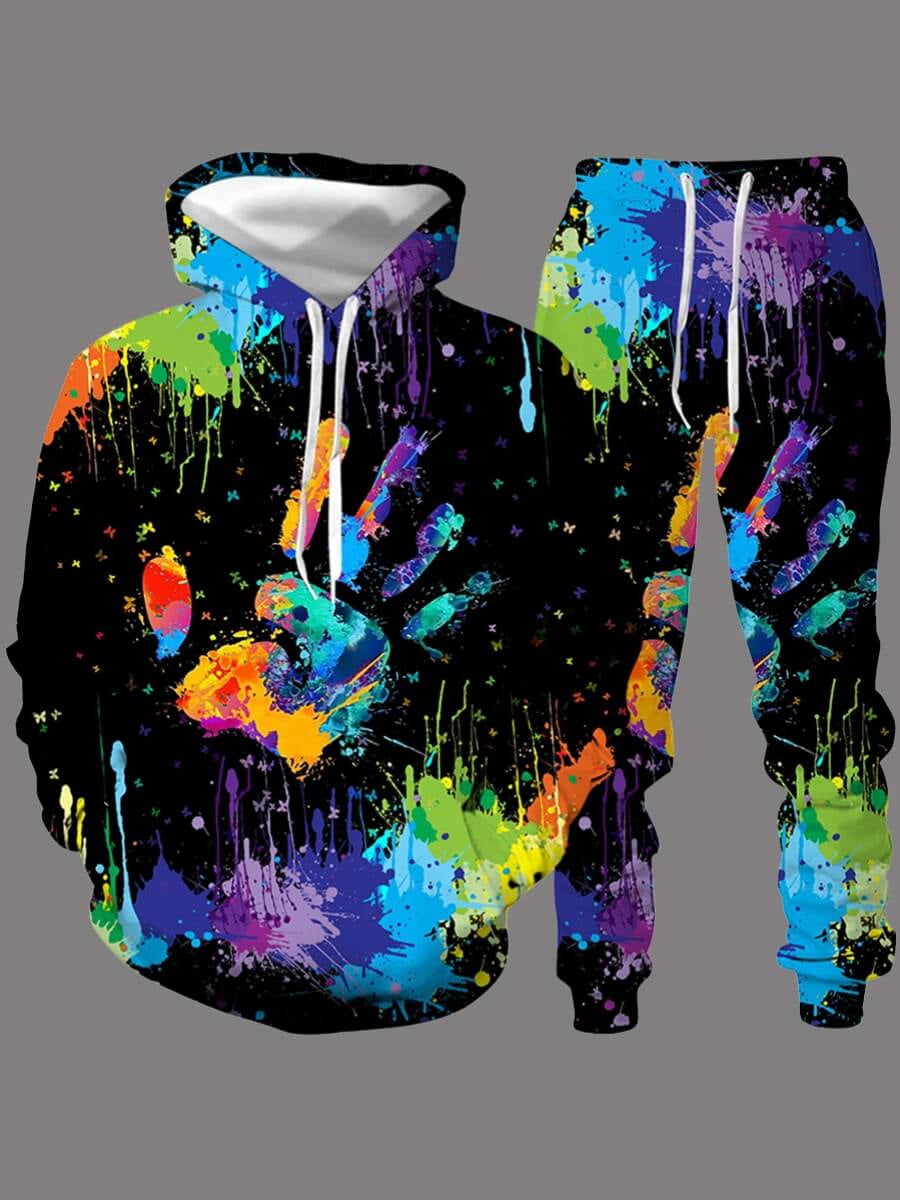 LovelyWholesale Long Sleeve Hooded Collar Splash-ink Kangaroo Pocket ...