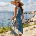Binienty Blue Palm Tree Print Sleeveless Tank Mini Dress for Vacation ...