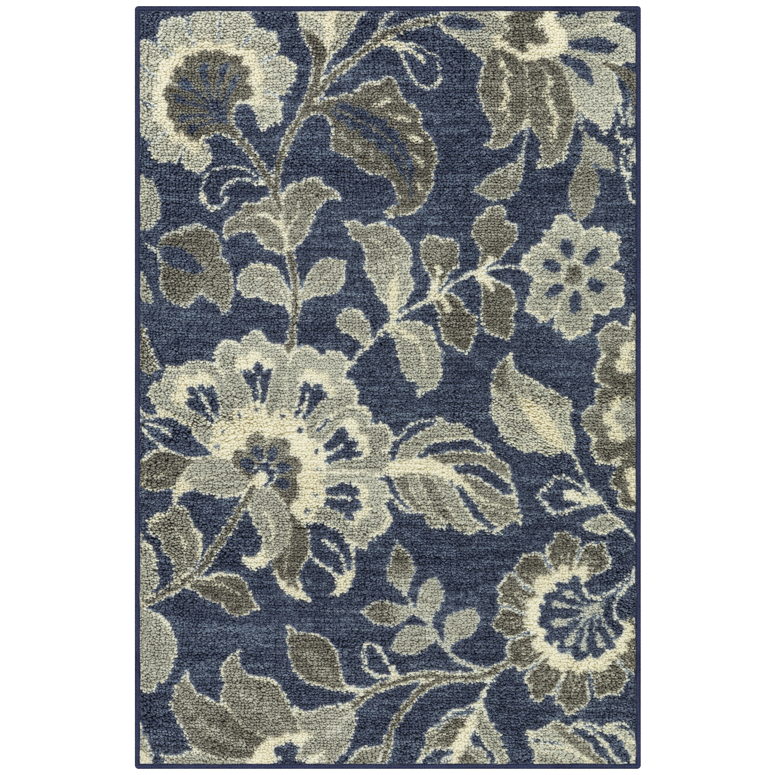 Mainstays Machine Washable Oversized Floral Area Rug, Navy, 2'6"x3'10 ...