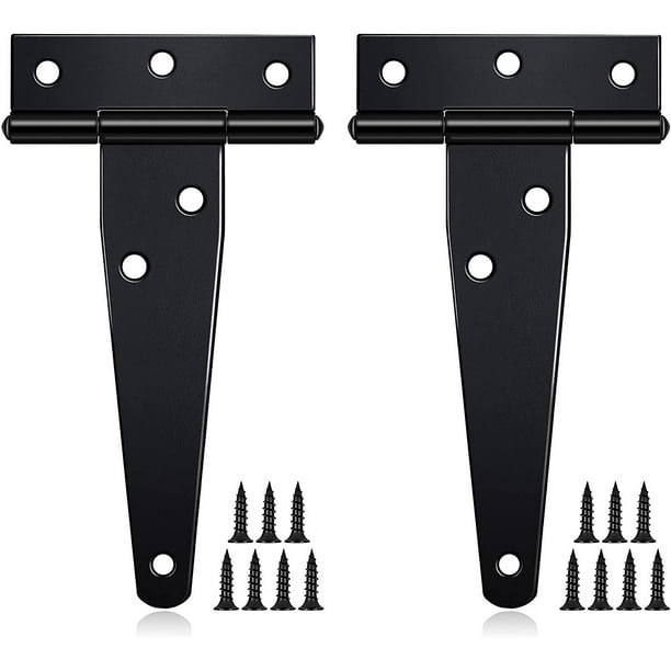 2 Pieces T-hinge Black, 4 Inch Tee Shed Hinge Set T-strap Hinges Metal ...