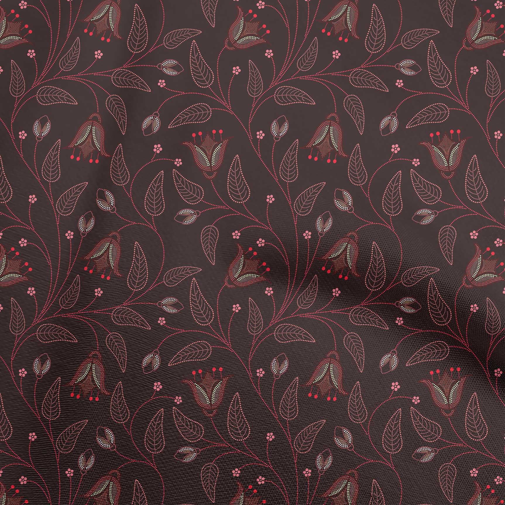 oneOone Viscose Chiffon Maroon Fabric Floral Sewing Material Print ...