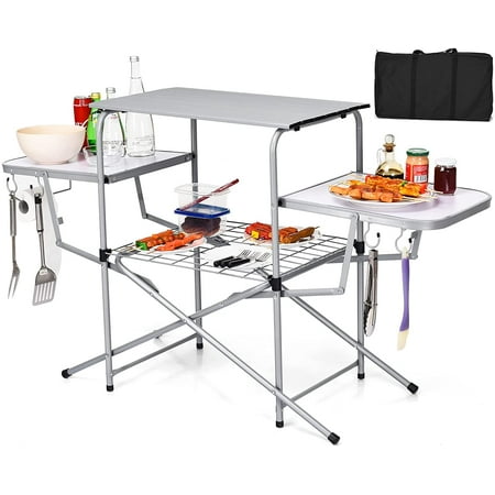 Folding Camping Table, Portable Aluminum Picnic Table with Side Tables ...